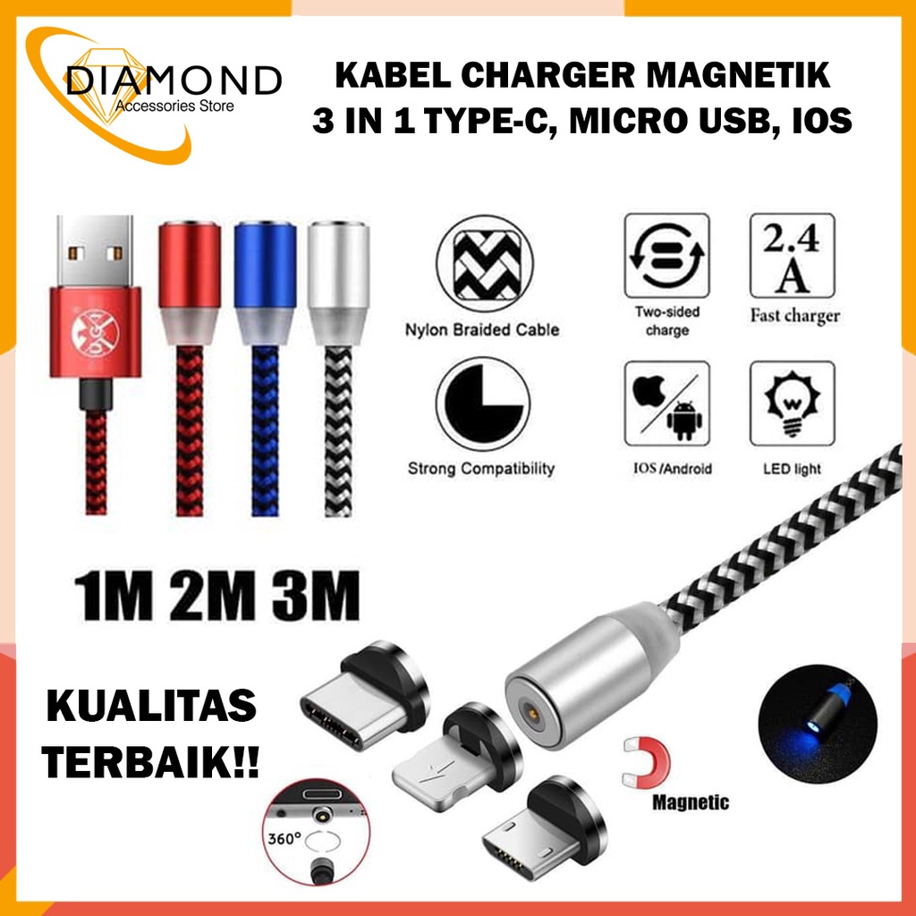 Jual KABEL CHARGER MAGNETIC 3 IN 1 / KABEL CAS MAGNET UNTUK IPHONE ...