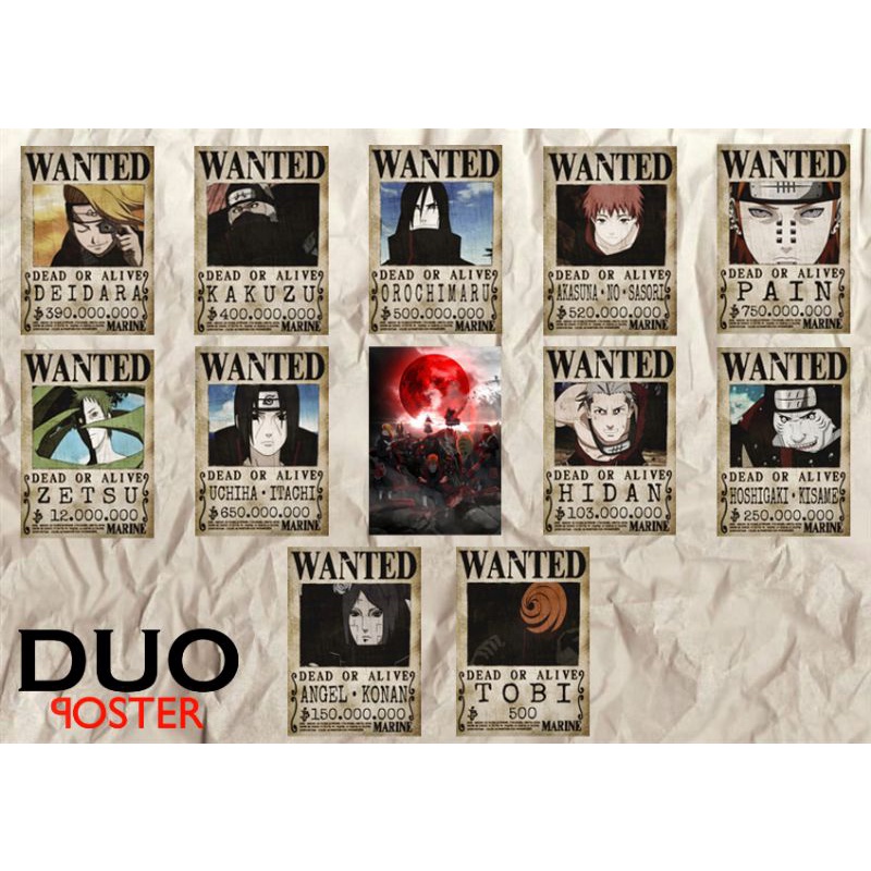 Jual poster anime bounty Akatsuki / poster anime Naruto / paket ( 12 ...