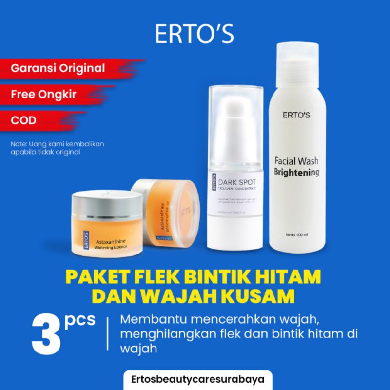 Jual ORI Ertos Flek Hitam Paket Hemat dan Kulit Kusam Facial Wash Astaxanthine Dark Spot Serum ...