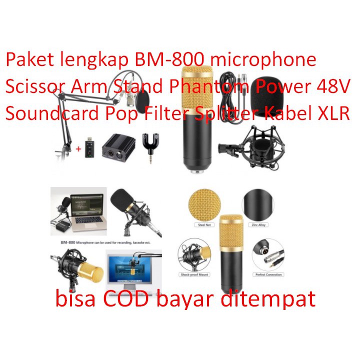 Jual Paket lengkap BM-800 microphone Scissor Arm Stand Phantom Power ...