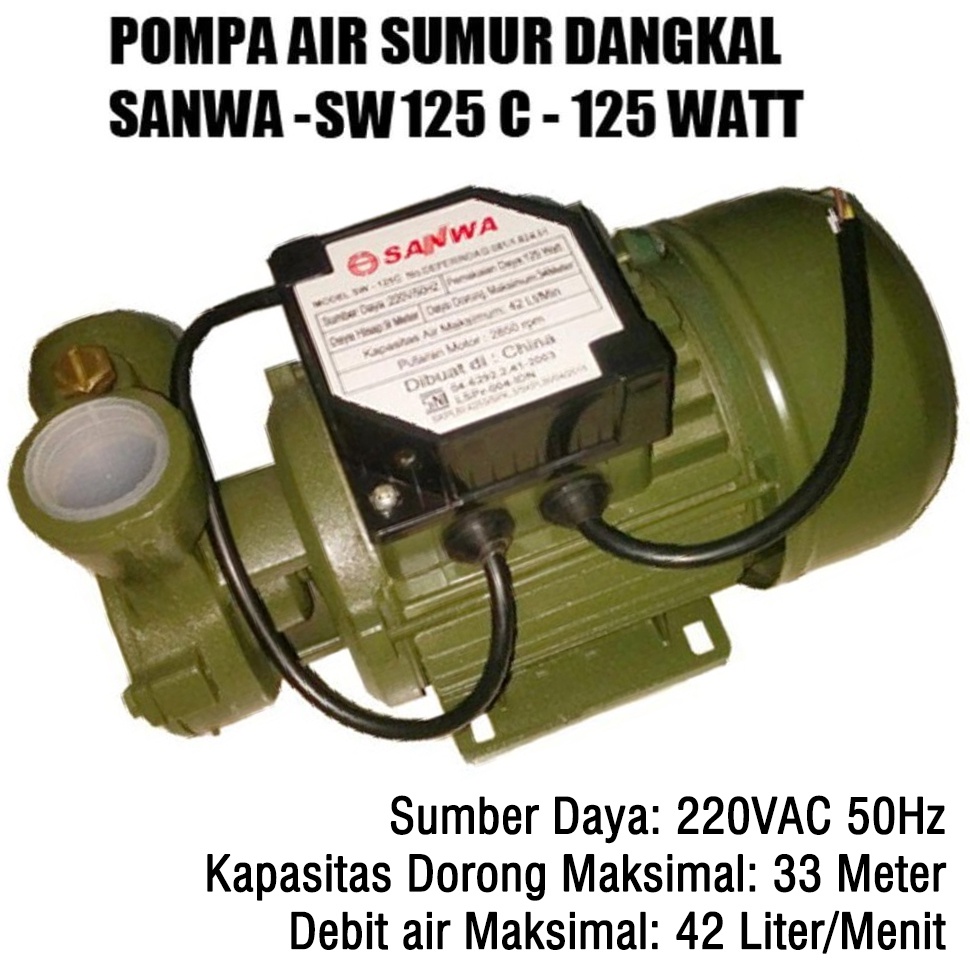 Jual Pompa Air Sumur Dangkal Water Pump SANWA SW125C Daya Dorong 33 Meter | Shopee Indonesia
