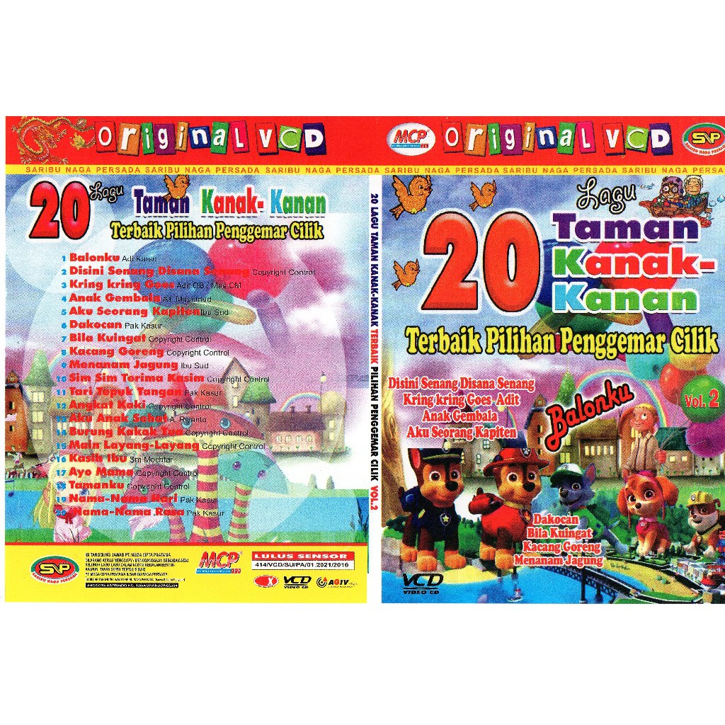 Jual Vcd Original Lagu anak anak - 20 Lagu Taman kanak kanak Terbaik pilihan penggemar cilik Vol ...