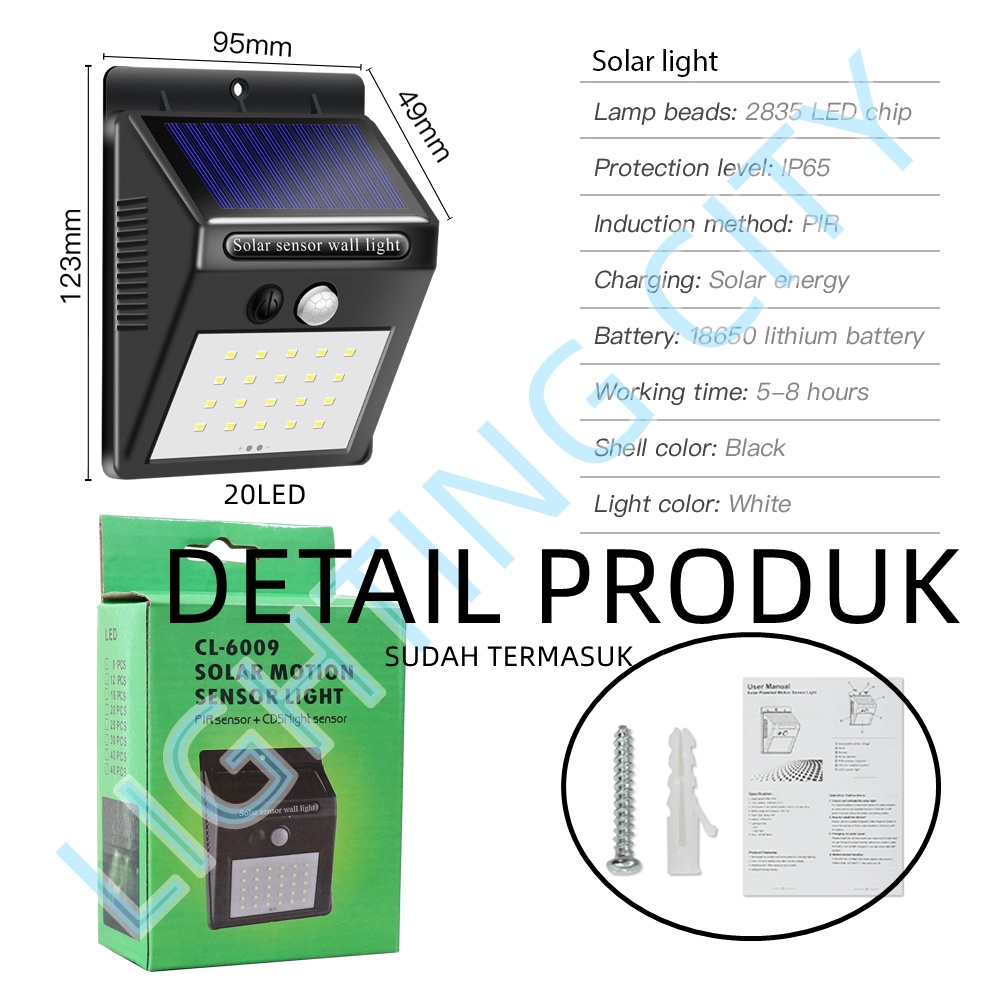 Jual LAMPU DINDING SOLAR PANEL SURYA LAMPU TAMAN LAMPU TEMBOK | Shopee ...