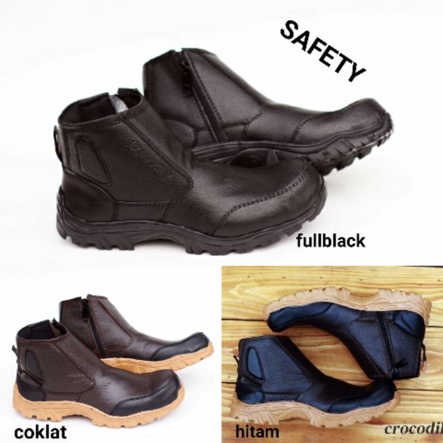 Jual Sepatu Boots Safety Proyek CROCODILE Zipper Kulit Asli | Shopee ...