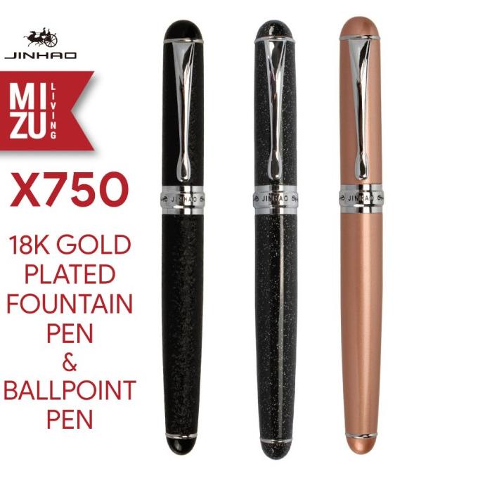 Jual JINHAO X750 Roller Ballpoint & Fountain Pen 18K Gold-Plated ...