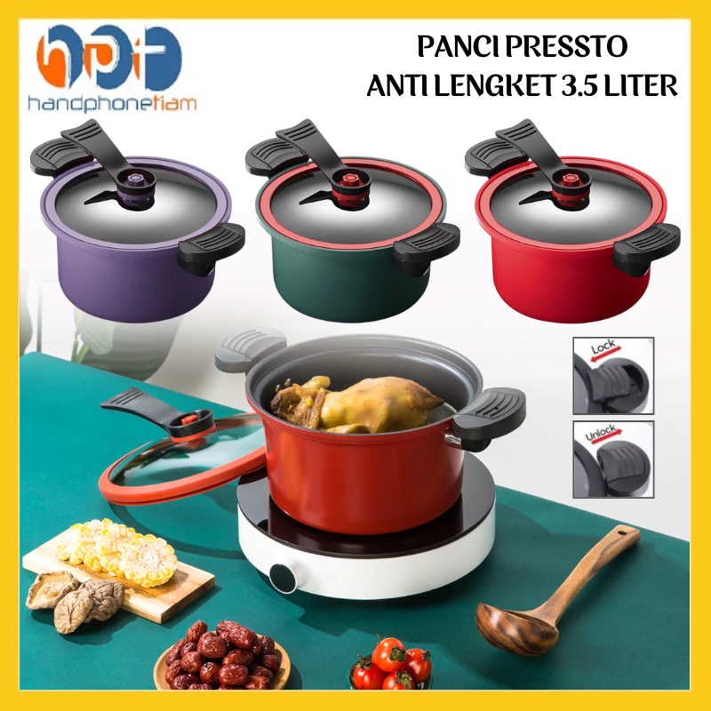 Jual Panci Presto 22cm Anti Lengket 3.5 Liter Low Pressure Cooker Micro Pot Teflon Pelunak ...