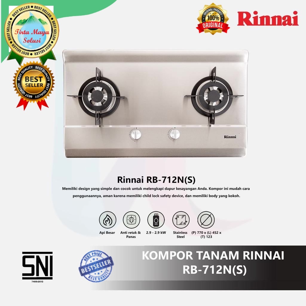Jual Kompor Tanam 2 Tungku (Stainless) Rinnai RB-712N (S) / RB712NS Gas ...