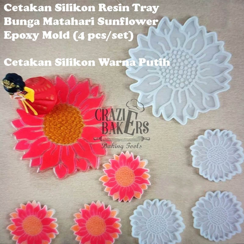 Jual Cetakan Silikon Resin Tray Bunga Matahari Sunflower Mold (4 pcs ...