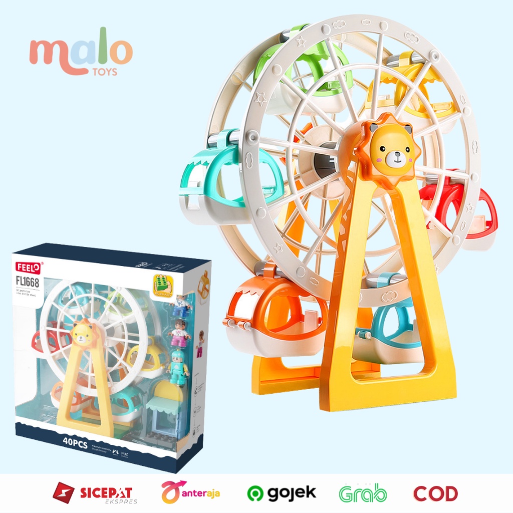 Jual MALOTOYS - Feelo Ferris Wheel 40pcs [INCLUDE PEOPLE FIGURES] Building Blocks Bianglala ...
