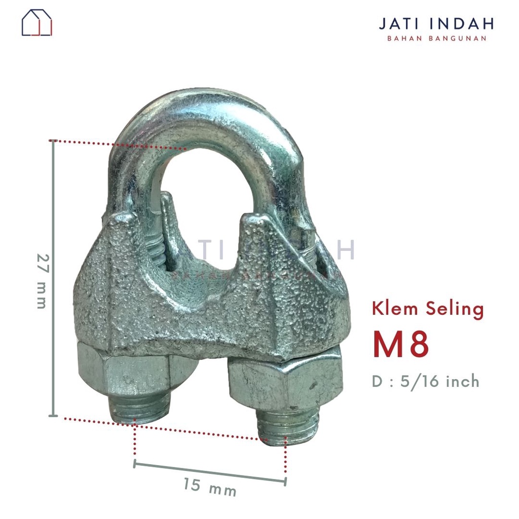 Jual Klem Seling 5/16 inch (M8) Galvanis / Wire Rope Clip / Kuku Macan ...