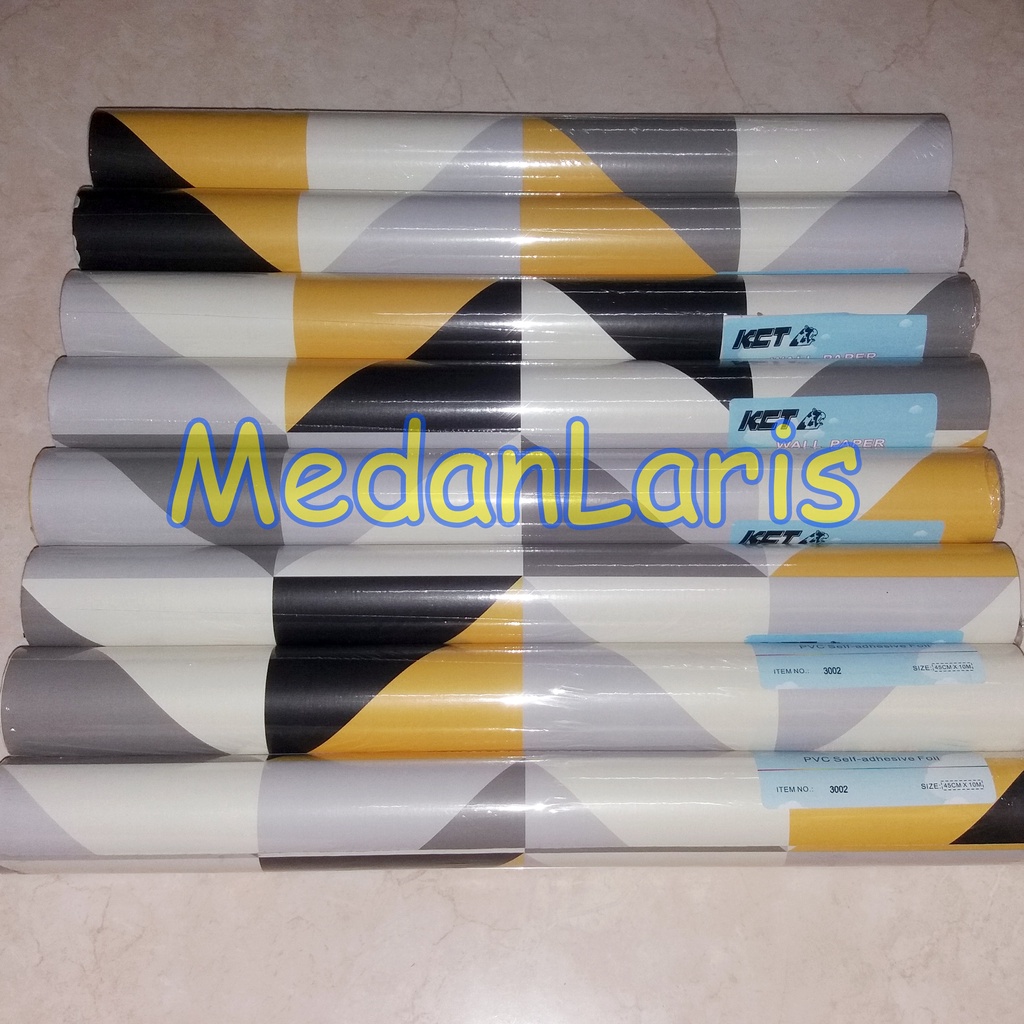 Jual Wallpaper Kertas Stiker Tempel Dinding Geometri Kuning Abu Petak ...