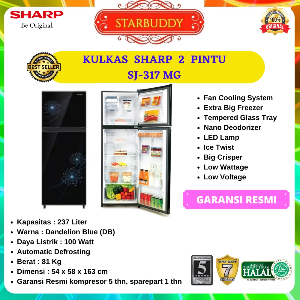 Jual KULKAS SHARP SJ-317MG 2 PINTU NANO DEODORIZER SHINE MAGNEGLASS ...