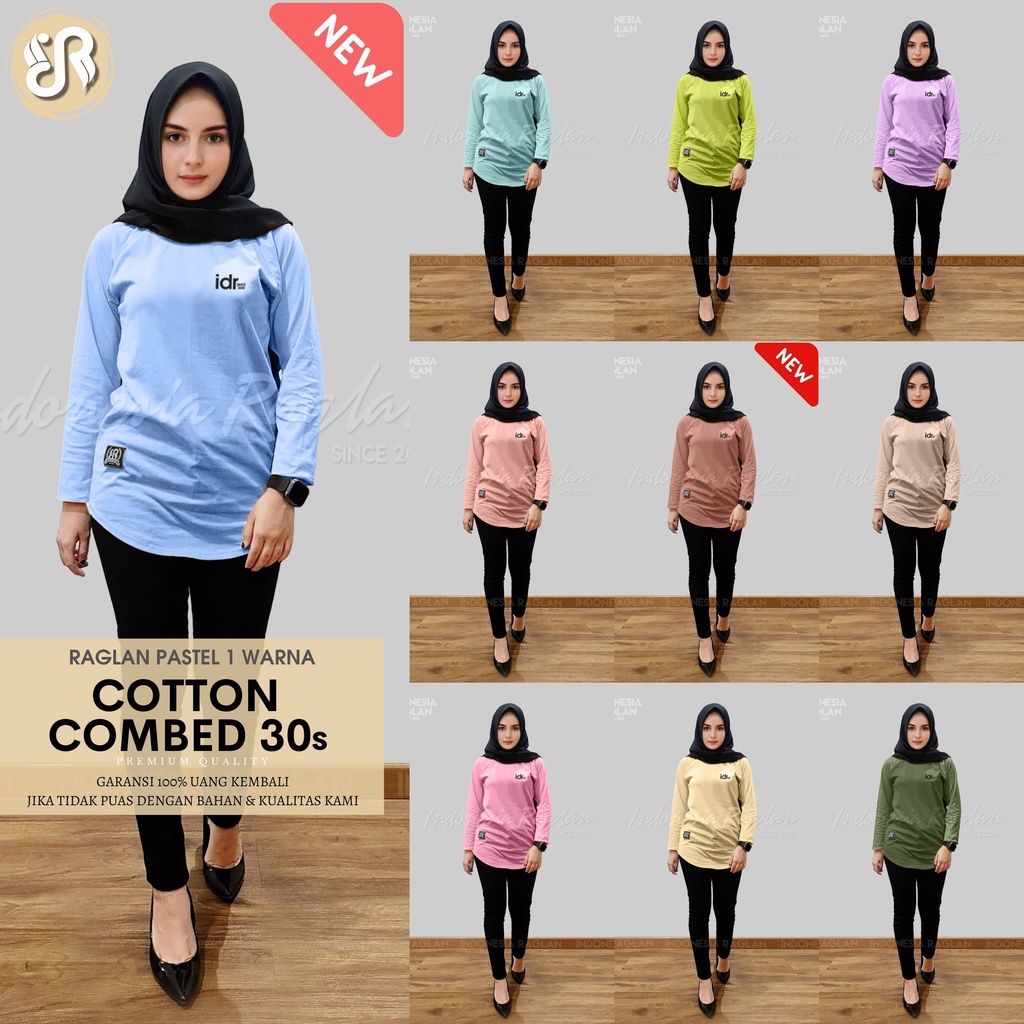 Jual Indonesia Raglan Kaos Wanita Tangan Panjang Warna Pastel ( Premium ...
