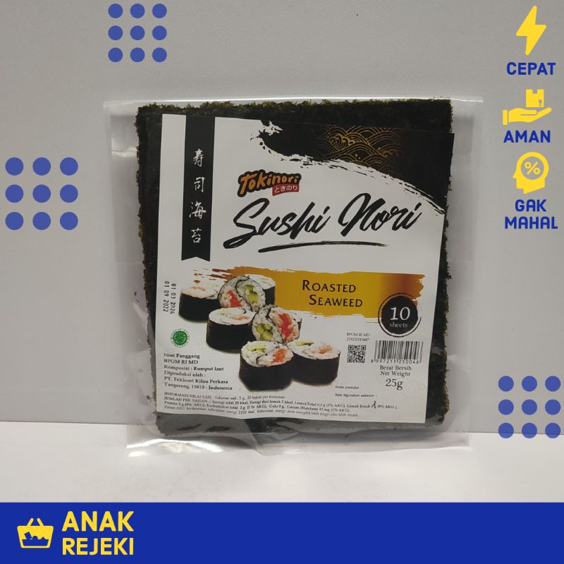 Jual Tokinori Sushi Nori 10 sheet lembar - Roasted Seaweed Rumput Laut ...