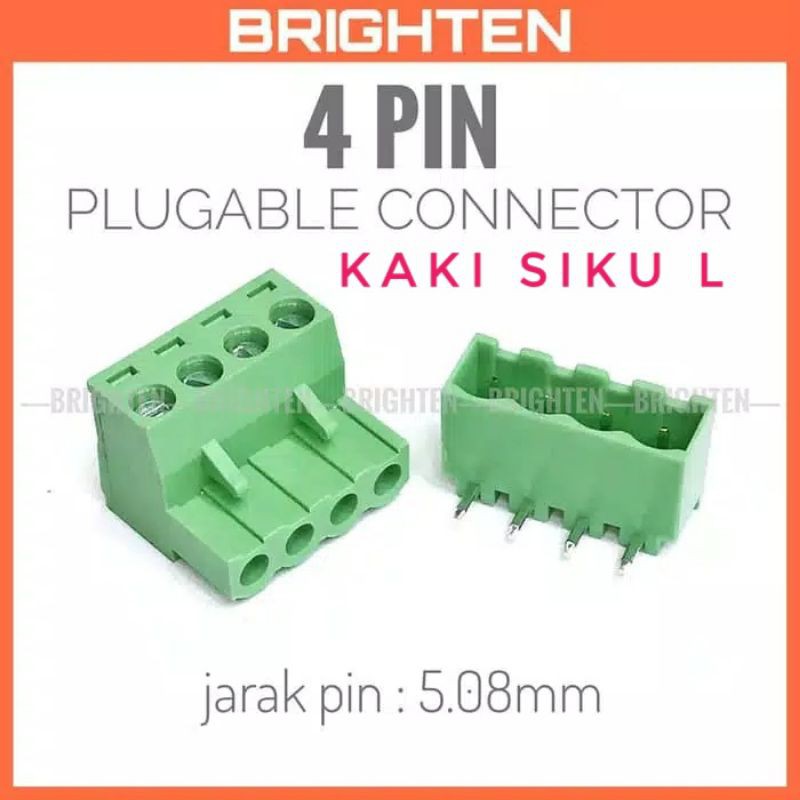 Jual Plugable Connector 4p Terminal Blok 4 pin Hijau Right Angle 5.08mm ...