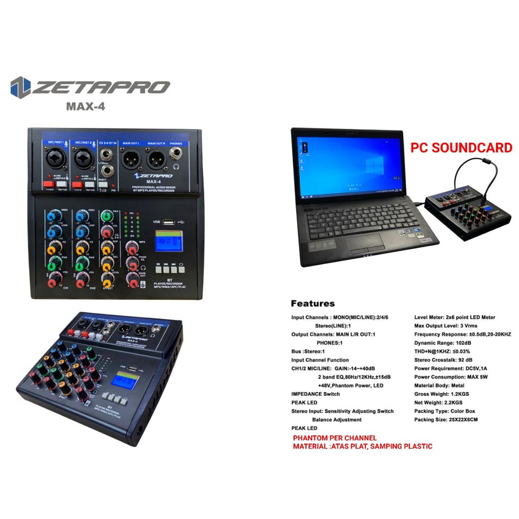 Jual Mixer Mixing 4Ch 4 ch PC Recording Interface Zetapro Max 4 Channel ...