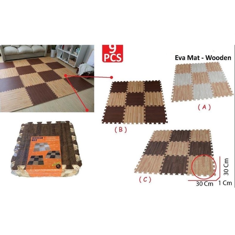 Jual karpet lantai motif kayu wooden puzzle evamat carpet tebal premium ...