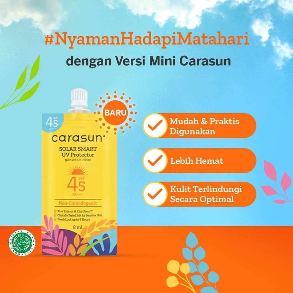 Jual CARASUN Solar Smart UV Protector SPF 45 PA +++ 8ml SACHET | Shopee Indonesia