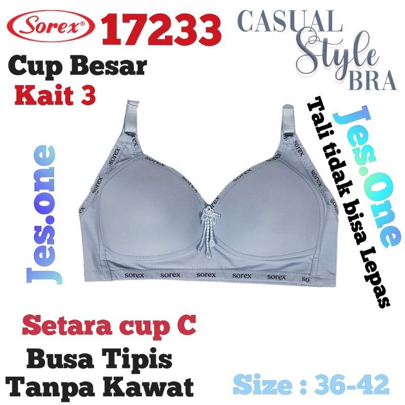 Jual SOREX 17233 Bra BH Tanpa Kawat Busa Tipis Kait 3 Cup Besar C sz 36 ...