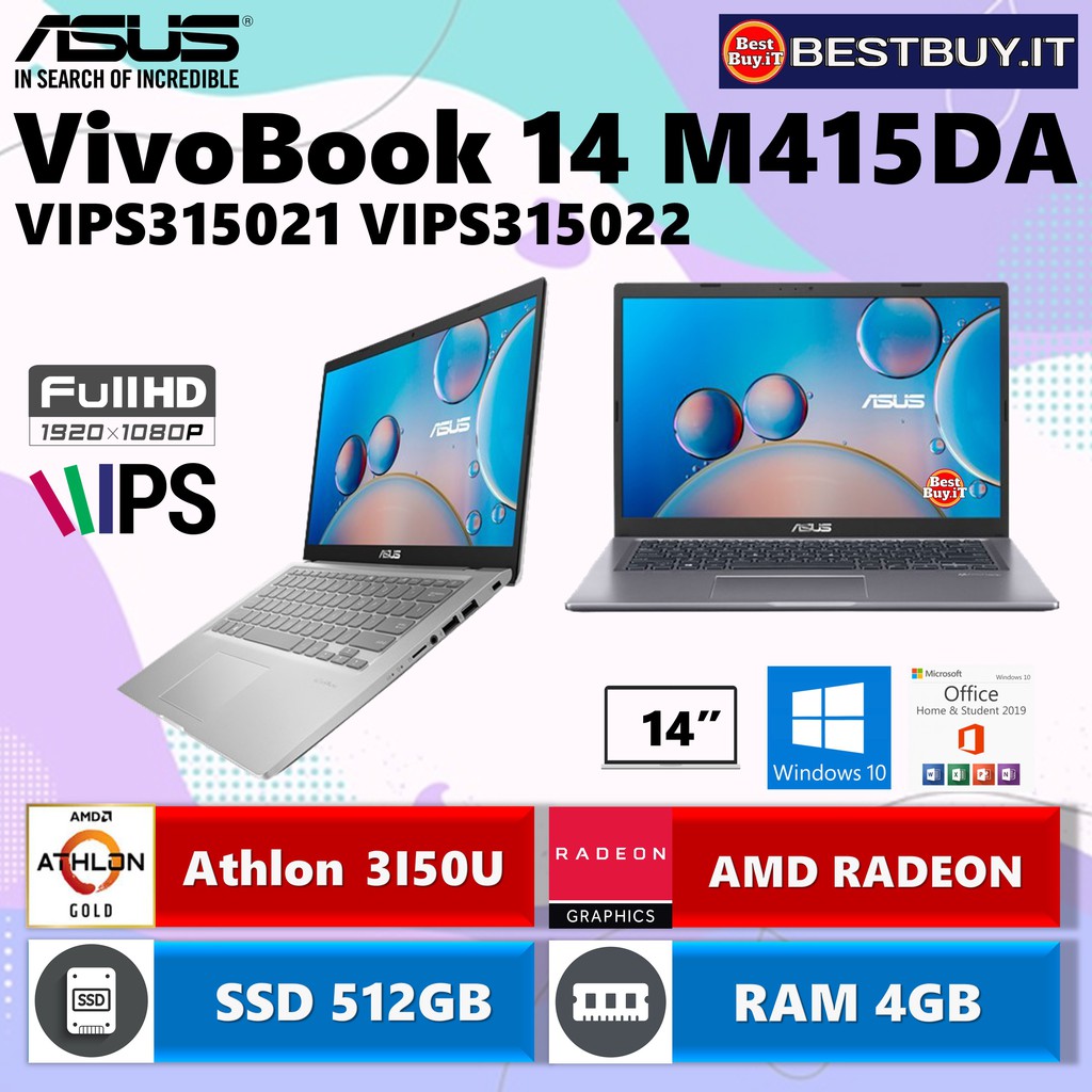 Jual ASUS VivoBook 14 M415DA ATHLON 3150U 4GB 512GB SSD 14" FHD W10 OHS ...