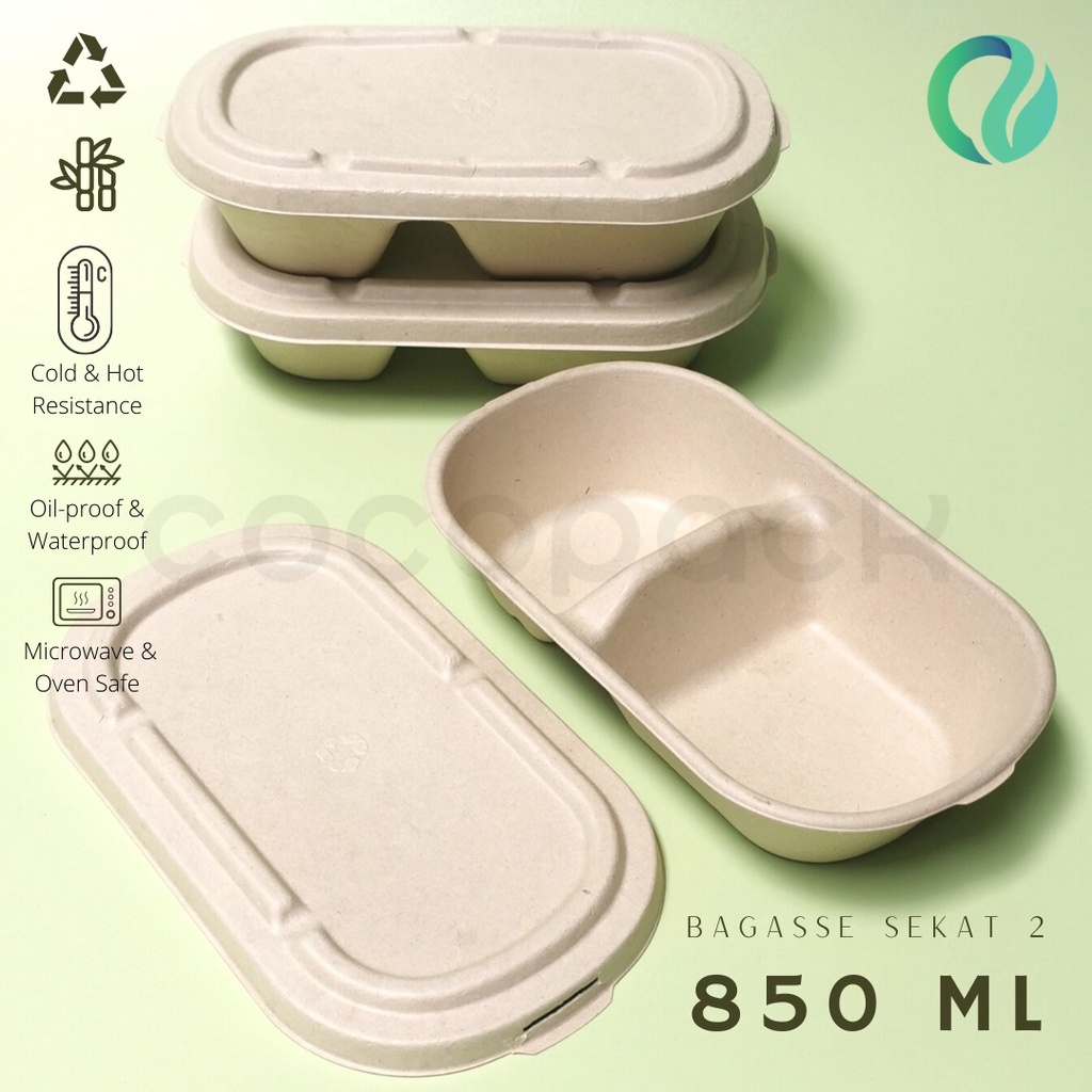 Jual Bagasse Oval 850ml Sekat 2 - 10 PCS | Shopee Indonesia