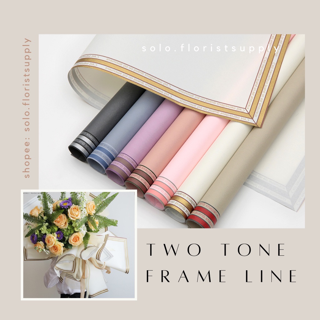 Jual WRAPPING PAPER TWO TONE FRAME LINE CELLOPHANE MATTE PAPER FLOWER ...