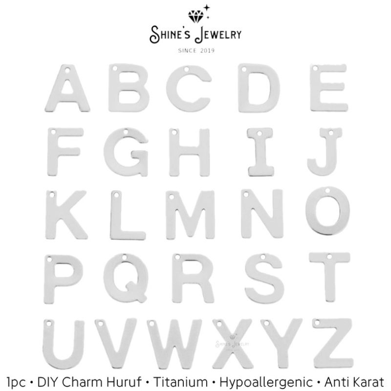 Jual DIY Charm Huruf Alphabet Titanium Silver Hypoallergenic Anti Karat ...