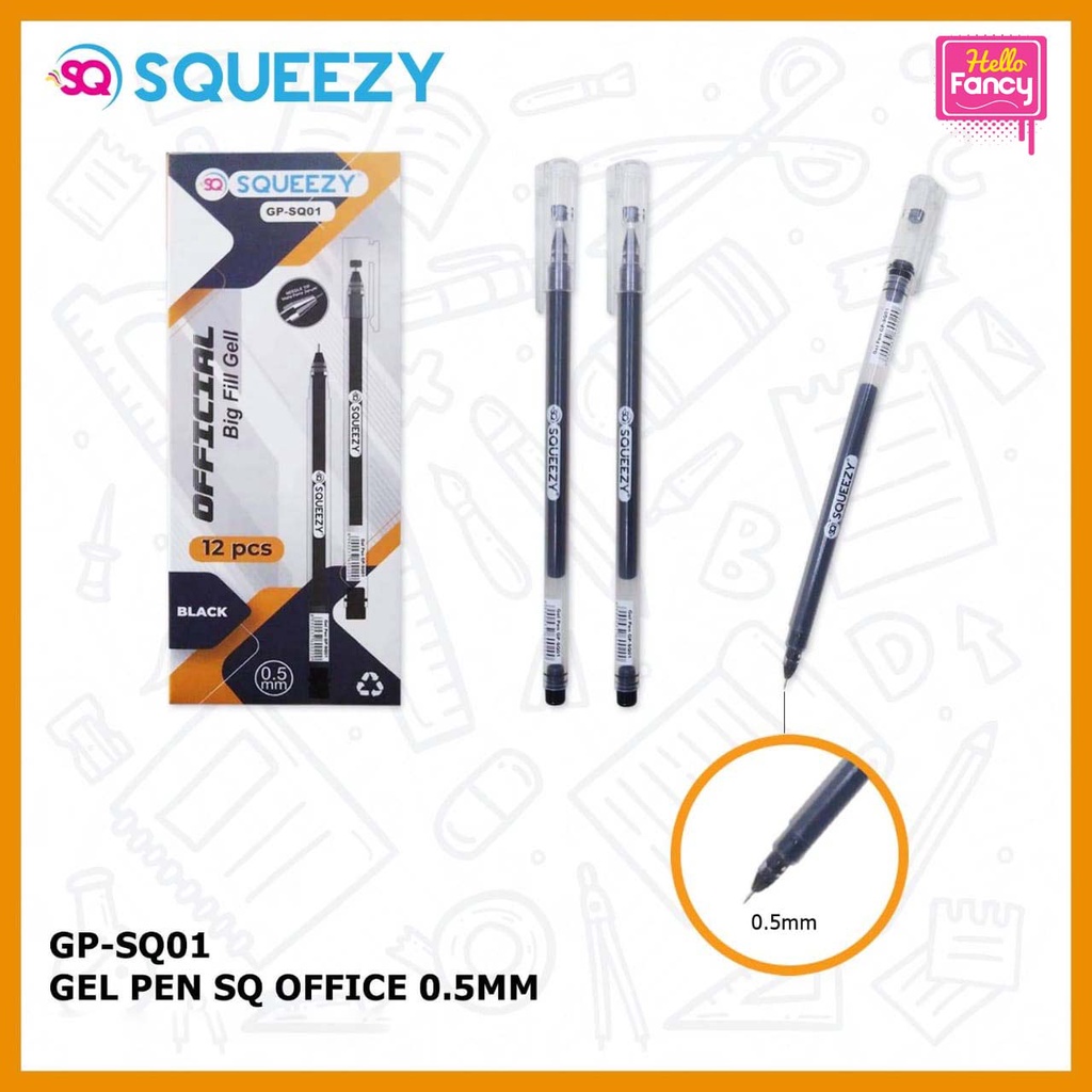Jual Gel Pen Halus Pulpen Gel Pena Squeezy 0.5 MM 1 Pak isi 12 Pcs ...