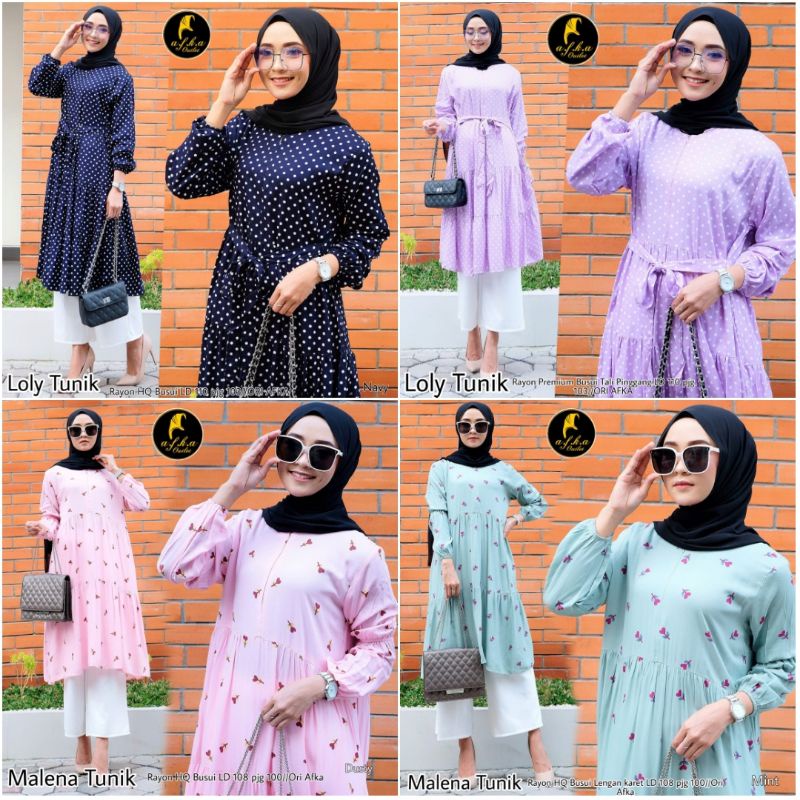 Jual MALENA/LOLI LONG TUNIK RAYON ADEM HALUS BUSUI MOTIF POLKA/BUNGA BY ...