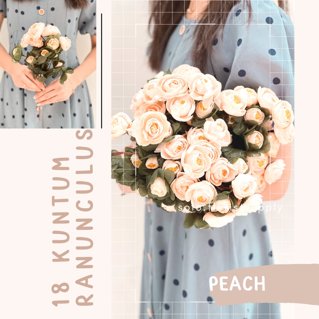 Jual 18 KUNTUM RANUNCULUS MIX COLOR mawar bulat rose artificial flower ...
