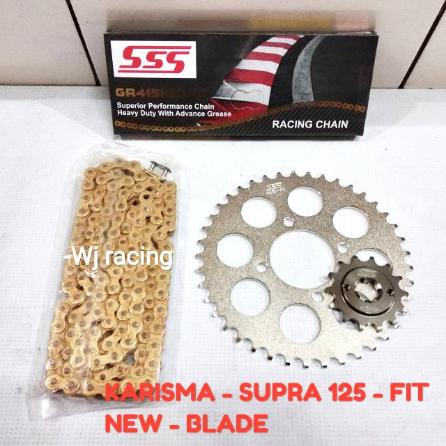 Jual Gear Set SSS Karisma - Supra 125 - Blade dan Rantai SSS 415 HSBT Gold | Shopee Indonesia