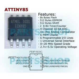 Jual ATTINY85-20SU ATTINY 85 ATTINY85 TINY ATMEL AVR SMD IC MICROCONTROLLER | Shopee Indonesia
