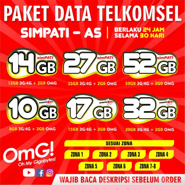 Jual PAKET DATA TELKOMSEL SIMPATI 14GB/27GB/52GB - AS 10GB/17GB/32GB 24 JAM - 30 HARI | Shopee ...