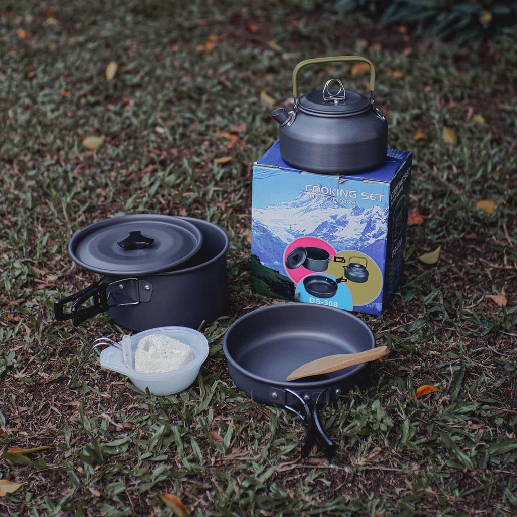Jual Cooking Set DS 302 Dengan Teko Nesting Camping Portable | Shopee ...