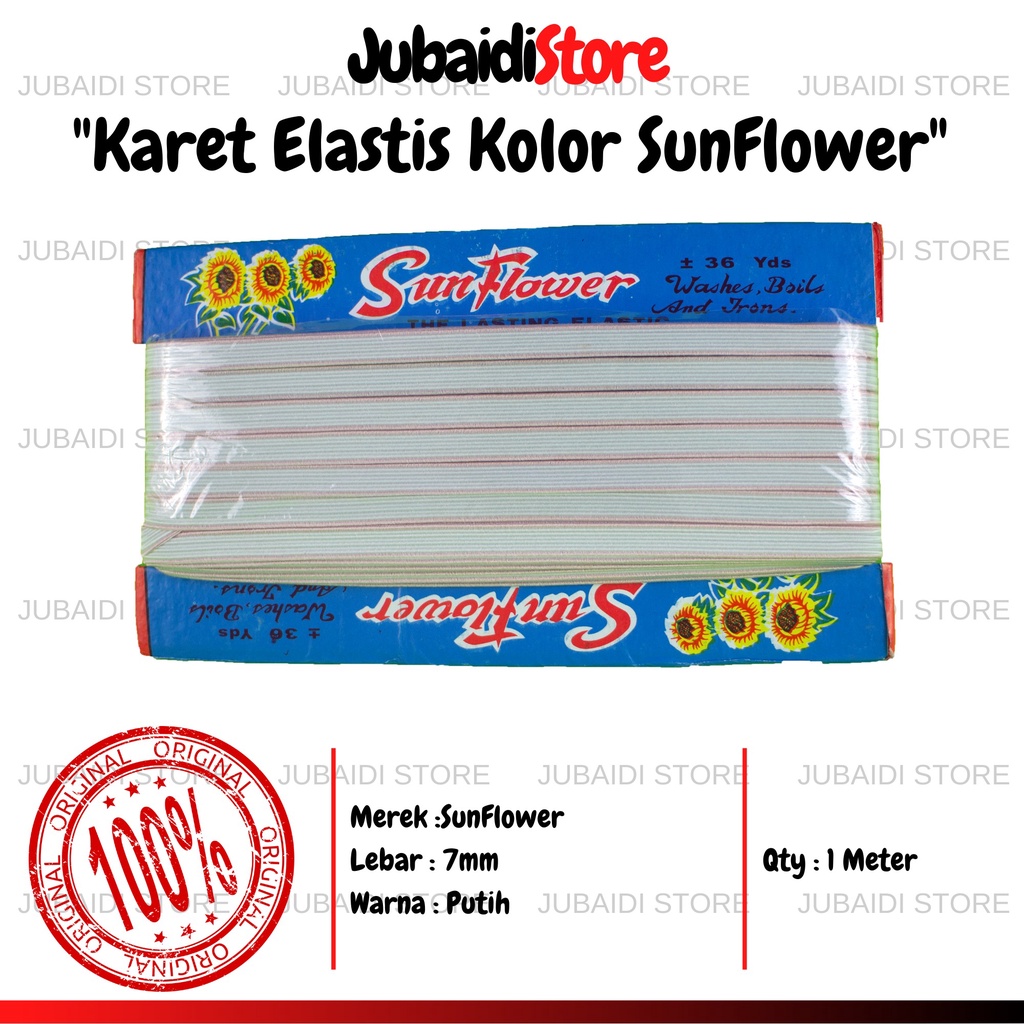 Jual Tali Karet Elastis Kolor Papan 7mm Putih Sunflower (Meteran ...