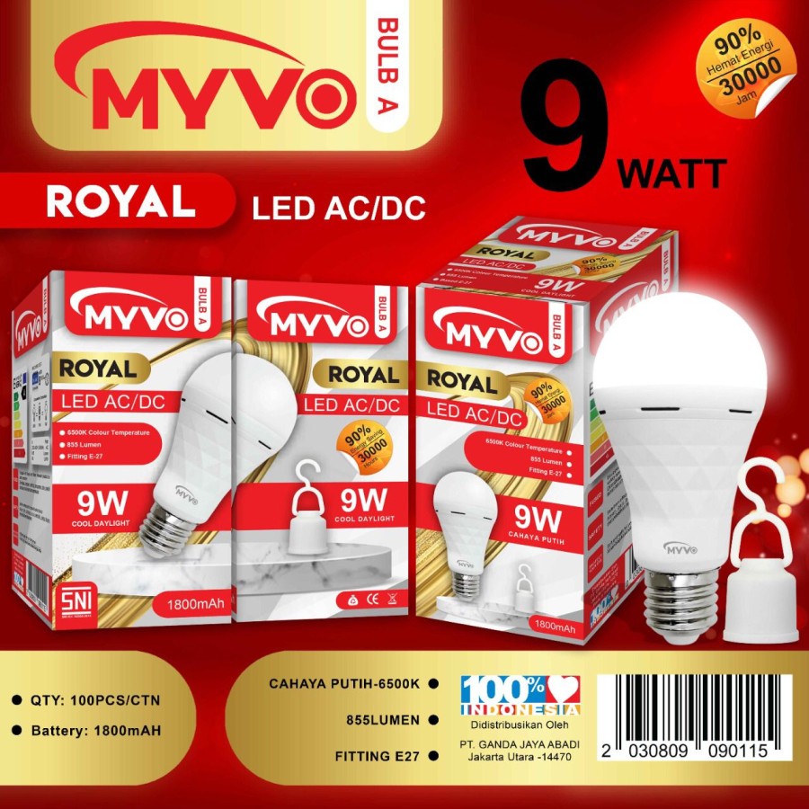 Jual Bohlam LED Emergency Myvo Royal 9 Watt + fitting Lampu darurat Lampu Magic BERGARANSI 2 ...