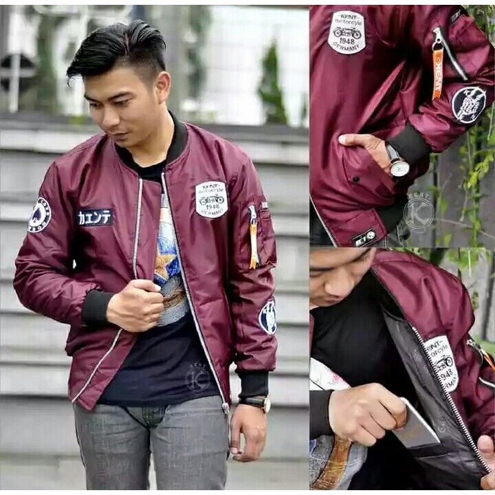 Jual Kent Jaket Bomber Pilot RIDER MAROON ORIGINAL Pria Wanita Size M L ...
