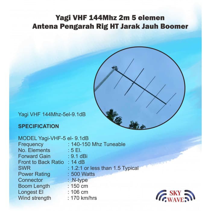 Jual Yagi VHF 144Mhz 2m 5 elemen Antena Pengarah Rig HT Jarak Jauh Boomer | Shopee Indonesia