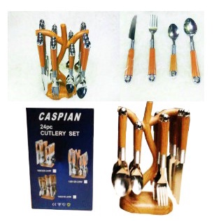 Jual Sendok Set Garpu Makan CASPIAN Bentuk Pohon Motif Kayu Isi 24Pcs ...