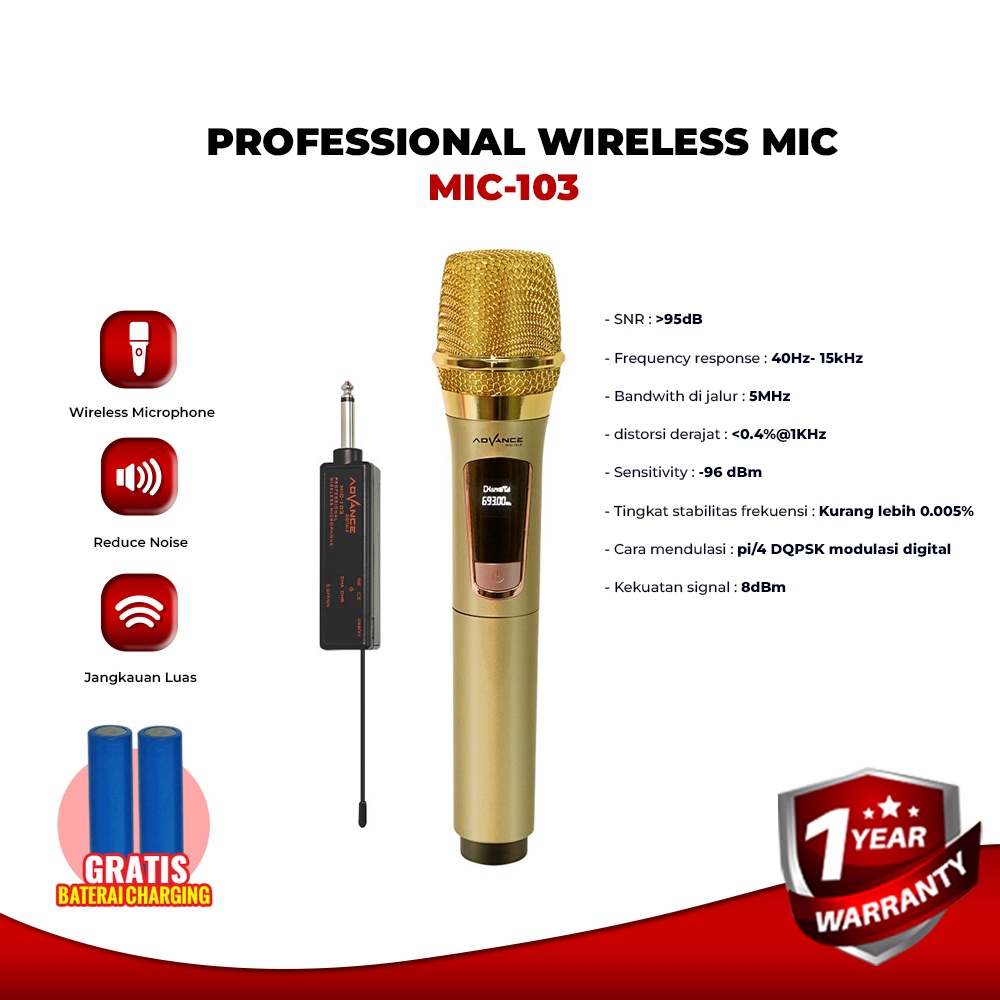 Jual Advance Mic103 Microphone Profesional Mic Wireless Gold Bisa di ...