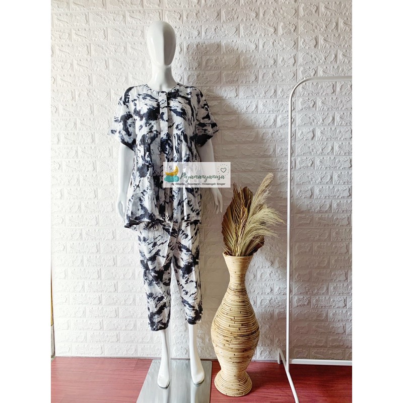 Jual Eliza Marble Black Set kancing pendek (baca deskripsi info lengkap ...