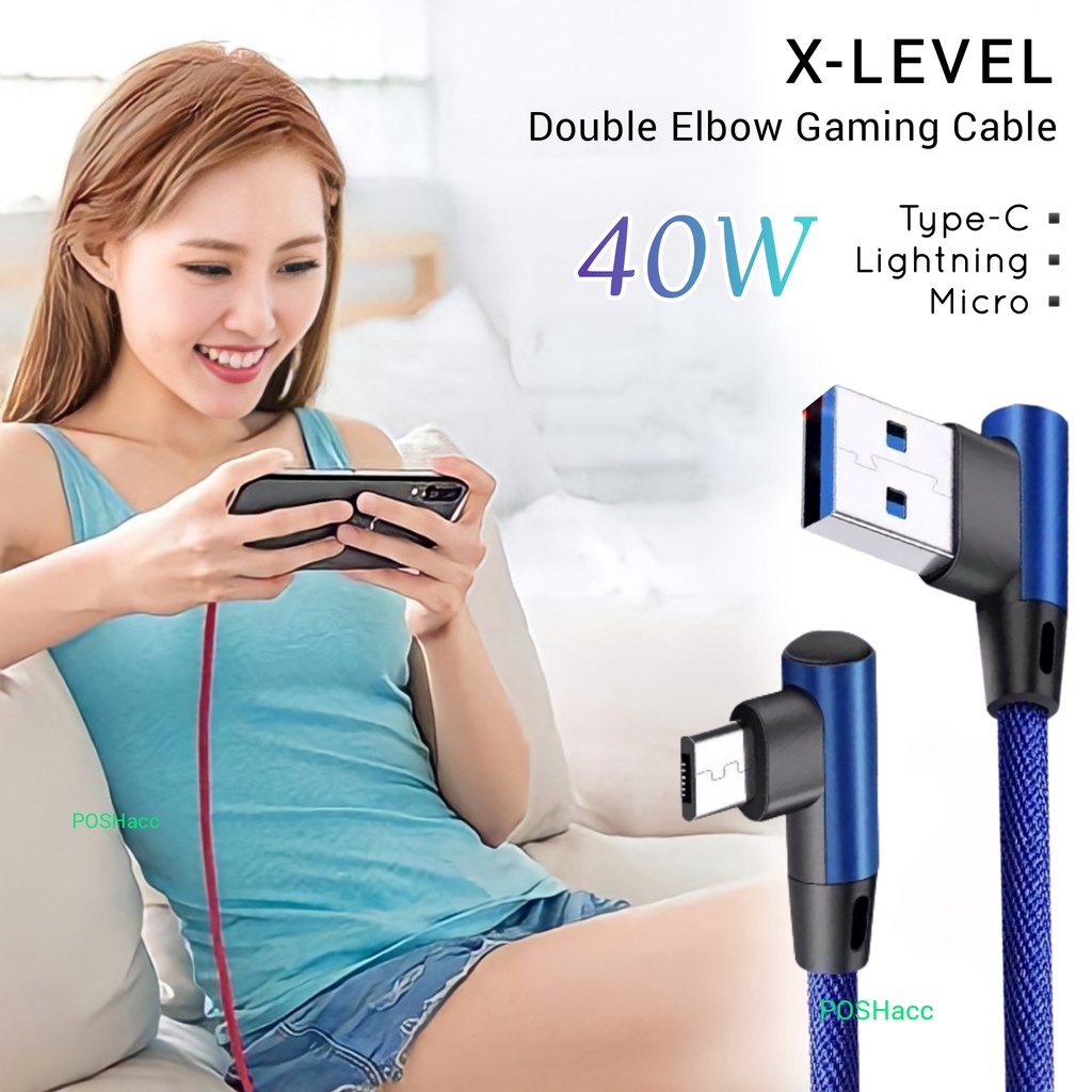 Jual X-Level Double Elbow Gaming Cable Usb Type-C 5A 40W SuperCharge 22 ...