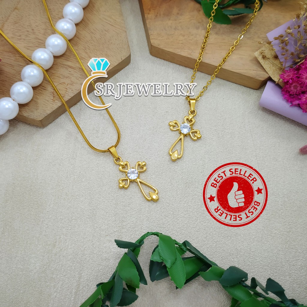 Jual Kalung Salib Emas Titanium Motif Love / Aksesoris Fashion / Kado ...