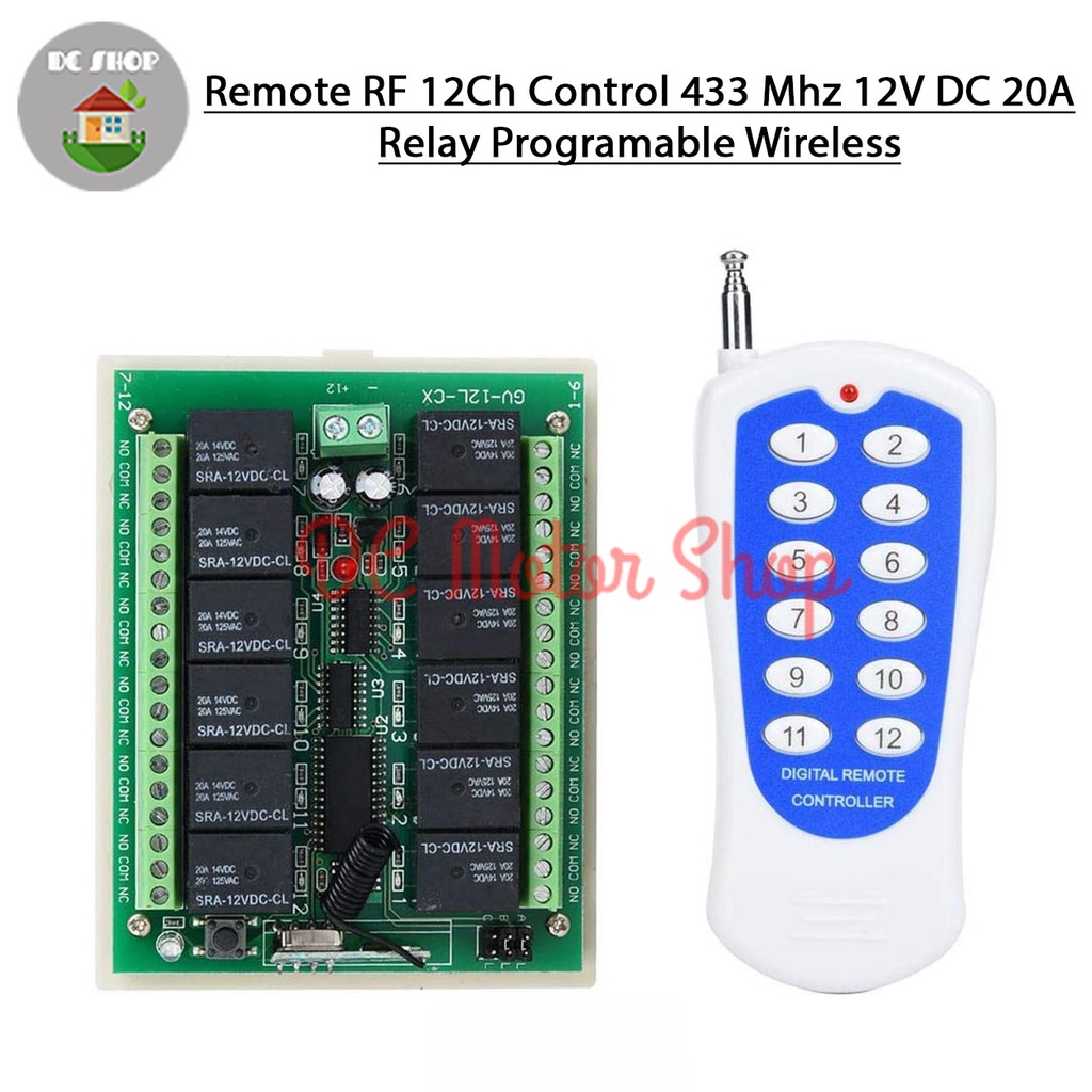 Jual Remote RF 12Ch Control 433 Mhz 12V DC 20A Relay Programable ...