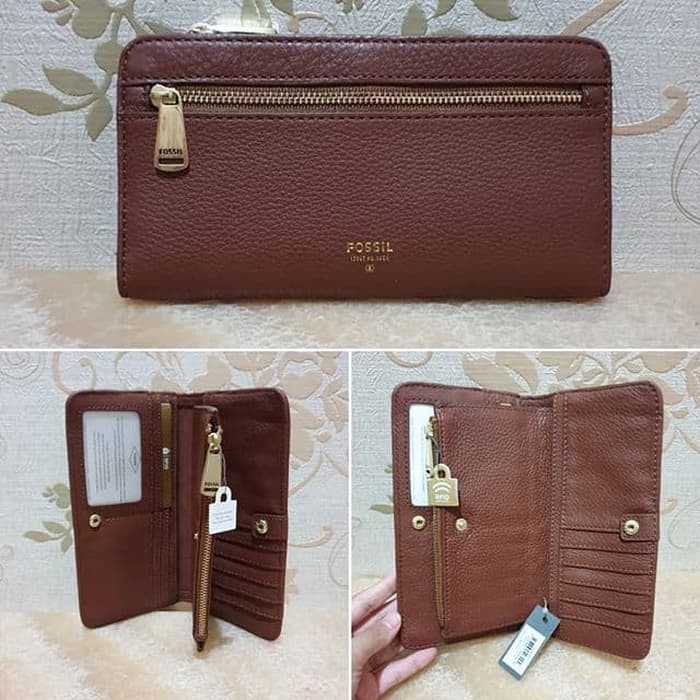 Jual dompet Fossil Preston clutch long wallet brown leather origina ...