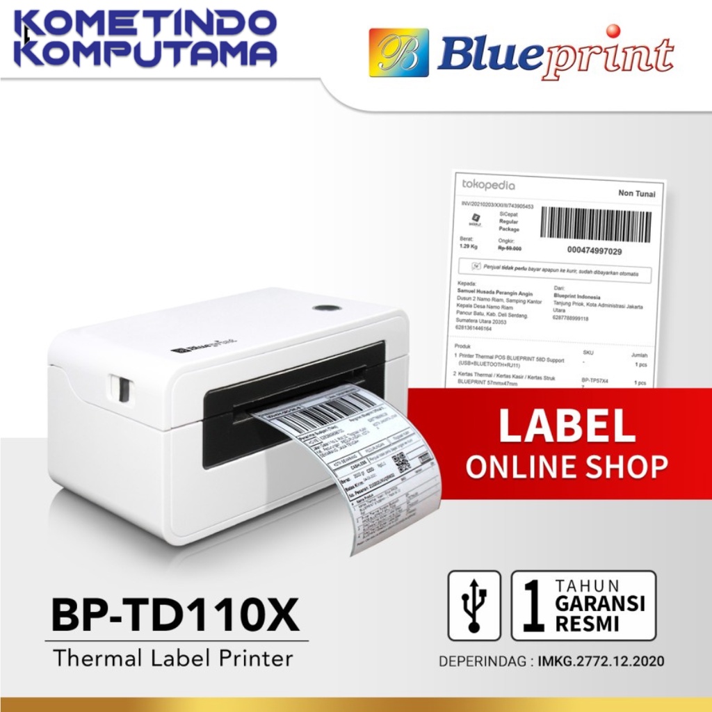 Jual BP-TD110X Printer Barcode Thermal / Label Resi A6 BLUEPRINT TD110X ...