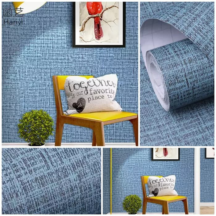 Jual Wallpaper Sticker Dinding Biru Polos Berserat EKSLUSIF Premium ...