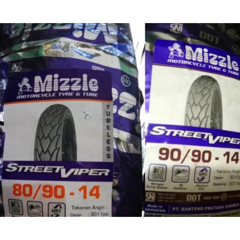 Jual Paket Ban Mizzle Street Viper 80/90 dan 90/90 Ring 14, Tubeless ...