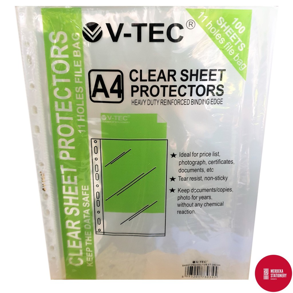 Jual Clear Sheet Protector V-TEC A4 11 holes/lubang File Bag 100 Lembar ...