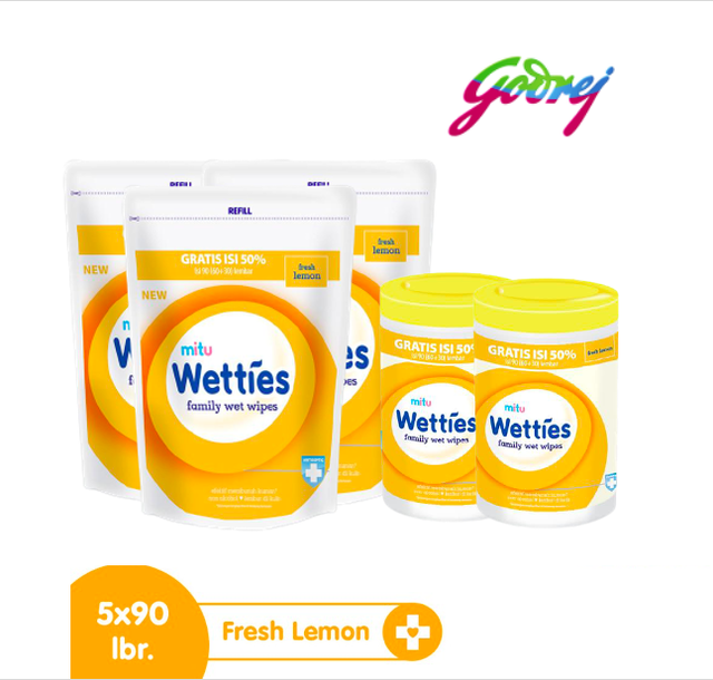 Jual Mitu Wetties Antiseptic Lemon Refill 3 x 90 pcs + Mitu Wetties ...